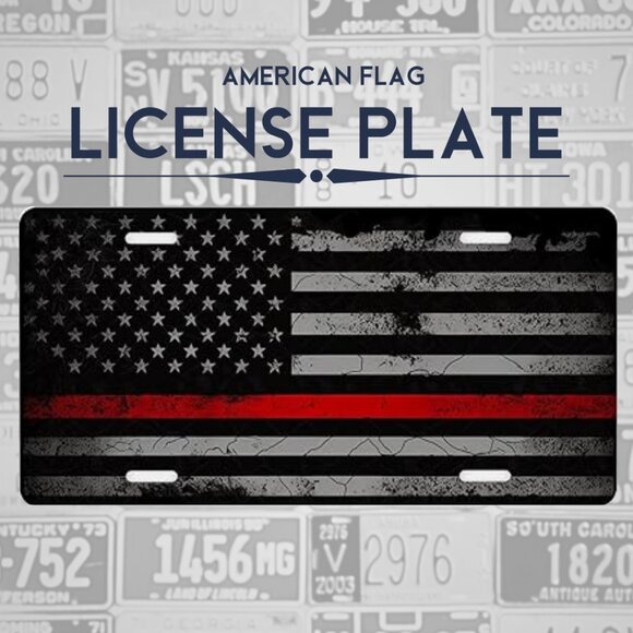 Accents | Thin Red Line License Plateamerican Flag License Plate Cover ...